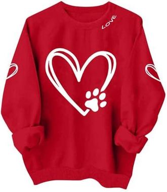 Generic Sweat-shirt de Saint-Valentin pour femme - Joli sweat-shirt d&eacute;contract&eacute; avec imprim&eacute; coeur - Sweat-shirt &agrave; col rond - Tenue de Saint-Valentin, b, 3XL