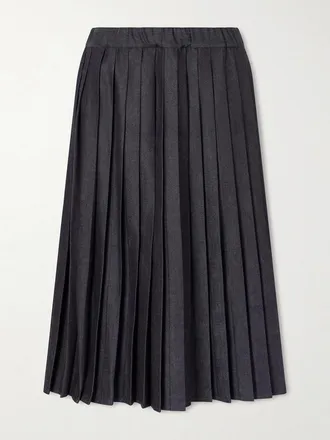 Jil Sander Pleated Denim Midi Skirt - Blue