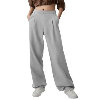 Generic Pantalon de survêtement pour femme - Jambe large - Taille haute élastique - Léger - Ample - Avec poches - Coupe droite - Pour le sport et la gym, gris