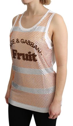 Dolce & Gabbana Womens White Orange Crystal Sleeveless Tank Cotton Top