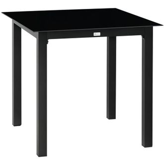 OUTSUNNY Gartentisch, Quadratischer Esstisch f&uuml;r Garten, Balkontisch f&uuml;r 4 Personen Terrassentisch mit Tischplatte aus Hartglas, Alu, Schwarz, 80 x 80 x 74 cm