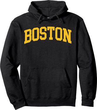 Trendy Apparel Bosten Massachusetts Golden Collegiate Text Pullover Hoodie