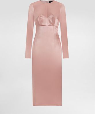 Dolce & Gabbana Longuettekleid Mit Rundhalsausschnitt Aus Stretchsatin - Frau Kleider Rosa Satin 38