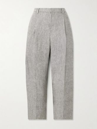 Brunello Cucinelli Pantalon Droit Raccourci En Chanvre Et Lin Mélangés À Plis - Gris