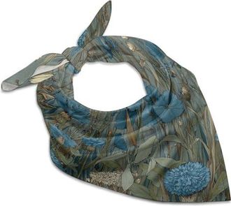 Generic Foulard carré en soie légère à fleurs sauvages pour cheveux respirant Cadeau pour homme et femme Bleu, multicolore, 46x46cm