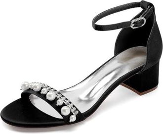 Generic Chaussures De Mari&eacute;e Femme Chunky Heels Sandale Satin Mariage Bout Ouvert Talons Bas Et&eacute; Talon Soir&eacute;e Chaussures4.5Cm,Noir,43 EU