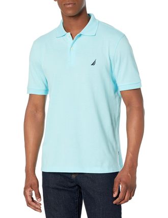 Nautica Herren Short Sleeve Cotton Pique Polo Shirt Poloshirt, Bright Aqua Solid, X-Groß