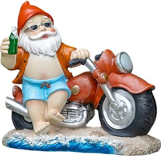 Generic Gartenzwerg Motorrad Zwerge, 20 x 17.5 cm Motorrad gartenzwerg, Gartendeko Gartenzwerge für außen, Gartenzwerg für Garten,Dekoration Terasse Balkon,We