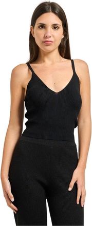 A|X Armani Exchange Femme, Tops, Noir, Taille: 38 FR Haut Court en Maille C&ocirc;tel&eacute;e