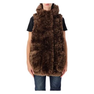 Vegancode Gilet &agrave; capuche en fausse fourrure - Femme - Vestes - Brun - Taille: 38 FR
