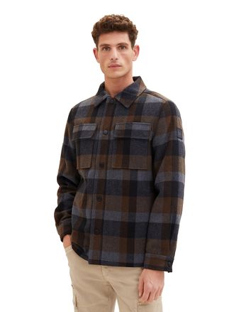 Tom Tailor Herren 1037332 Karo-Overshirt Jacke mit gestepptem Innenfutter, 32569-brown Black Big Check, S