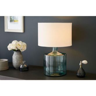Licht-Erlebnisse Tischleuchte E27 50 cm Wei&szlig; Stoff Glas Modern Tischlampe