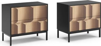 Vicco Nachttisch Eliza, Schwarz/Eiche, 2er Set