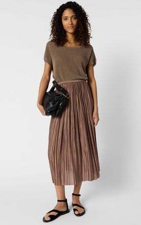 Gerard Darel Jupe midi satin&eacute;e pliss&eacute;e - JOCELYNE - Caramel