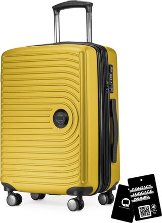 HAUPTSTADTKOFFER Mitte - Handgepäck Trolley + Digitaler Gepäckanhänger, Kabinenkoffer mit Erweiterung + Koffertag, TSA, 4 Doppel-Rollen, Rollkoffer Hartschale ABS, Gel