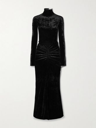 Alaia Robe Midi &Agrave; Col Montant En Velours Frapp&eacute; &Agrave; Fronces - Noir