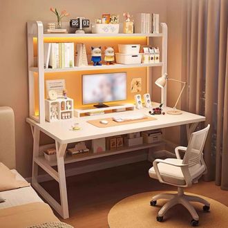 Generic Gro&szlig;er Gaming Schreibtisch mit Stauraum, Computertisch mit Integriertem B&uuml;cherregal f&uuml;r Homeoffice, Schlafzimmer Oder Wohnzimmer