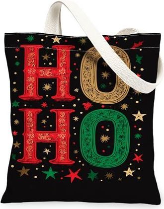 Generic Sacs fourre-tout en toile avec motifs d&eacute;coratifs de No&euml;l, sacs d&eacute;picerie r&eacute;utilisables, l&eacute;gers et lavables, noir, 13x15 Inch