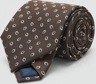 Mango Cravate soie imprim&eacute;e marron - Homme - Taille unique - MANGO MAN