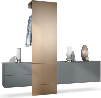Vladon Garderobe Carlton Set 1, Made in Germany, Flur-Garderobe aus Deko-paneel, Schubladen-Kommode & Schuhschrank, Anthrazit matt/Bronze Optik (209 x 193 x 
