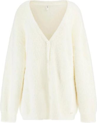 Guess Femme, Pulls, Blanc, Taille: 36 FR Cardigan Blanc à Col en V pour Femmes