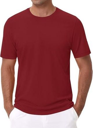 Generic T-shirt classique amusant à col rond et manches courtes pour homme Coupe ample Pour le sport, la course à pied, la gym, bordeaux, 3XL
