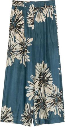 Brunello Cucinelli Femme, Pantalons, Bleu, Taille: 36 FR Pantalon Large Imprim&eacute; Floral
