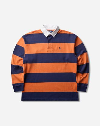 Polo Ralph Lauren Men s Big Fit Striped Jersey Rugby Shirt Kona Orange / Dark Cobalt