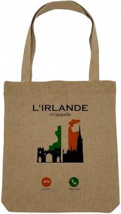 Fabulous Sac Shopping Tote Bag Aspect Lin - LIrlande MAppelle Culture Patrimoine Voyage - Sac de Courses Toile Epaisse 360g Beige Naturel Cabas Port&eacute; Epaule So