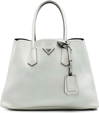 Prada grand sac à bandoulière Double en cuir City Calf (2010-2025) - Blanc