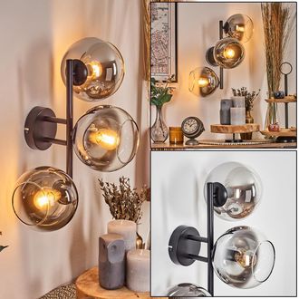 HOFSTEIN Wandleuchte Koyoto, Wandlampe aus Metall/Glas in Schwarz/Chrom/Rauch/Klar, moderne Leuchte im Retro/Vintage-Design (Schirme &Oslash; 15 cm), E14, Wohnzimmer,