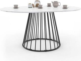 IDMarket Idmarket - Table &agrave; manger extensible ronde yuna 4-8 personnes plateau effet marbre blanc alaska et noir 110 - 150 cm