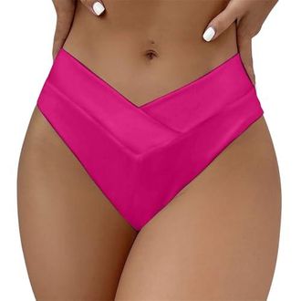 Generic Bas de bikini noir pour femme avec col en V, coupe haute, bas de maillot de bain, coupe moyenne, short de bain long pour homme, Rose, XL