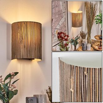 HOFSTEIN Wandleuchte Viadores, Wandlampe aus Metall/Seegras in Schwarz/Wei&szlig;/Natur/Grau, Leuchte im Boho-Design, Lichteffekt, Schalter am Kabel, E27, Wohnzimmer