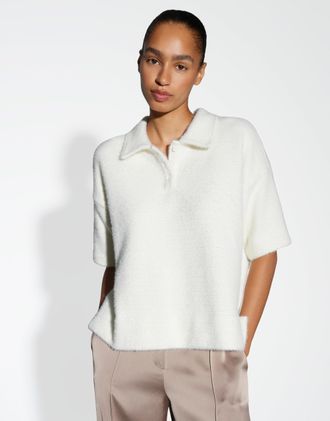 OPUS Damen Sweatshirt | GELUDI Loose Poloshirt aus flauschigem Effektgarn Milk, 42