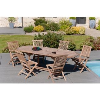 Macabane Macabane - fun - Table de jardin 8/10 personnes - ovale extensible 180/240100 cm en bois Teck brut