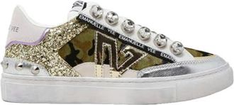 Emanuelle Vee Emanu&eacute;lle Vee, Olivia Strass, Chaussures Sneakers Mode Casual Cuir, Multi Green, 41 EU