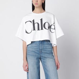Chlo&eacute; White boxy T-shirt with logo print