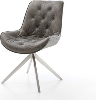 DELIFE Drehstuhl Taimi-Flex Mikrofaser Grau Antik Kreuzgestell breit Edelstahl 360° drehbar Wippfunktion, Esszimmerstühle