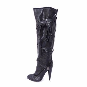 John Galliano Black Python Leather Thigh High Boots Size 35