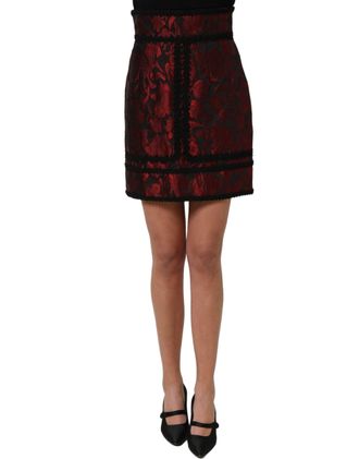 Dolce & Gabbana Womens Red Black Floral Lace Jacquard Mini Skirt