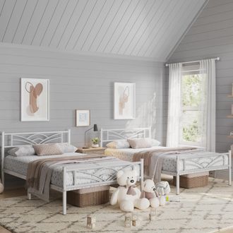 Yaheetech 2er-Set Metallbett Bettrahmen Bettgestell mit Lattenrost Einzelbett Singlebett Gästebett 90 x 190 cm/Weiß