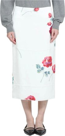 N&deg;21 Femme, Jupes, Blanc, Taille: 40 FR Jupe Midi &agrave; Imprim&eacute; Floral