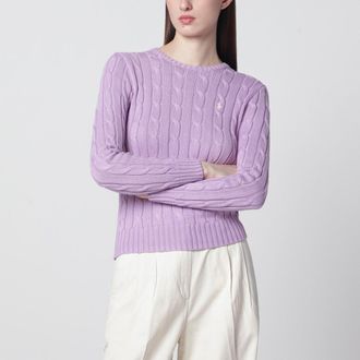 Polo Ralph Lauren Fliederfarbener Baumwollpullover mit Zopfmuster