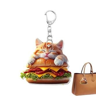 Generic Porte-cl&eacute;s &agrave; breloque chat hamburger, pendentif pour sac de nourriture, Pendentif porte-cl&eacute;s chaton de simulation avec clip, Pendentif de sac &agrave; main e