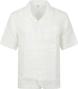 C.P. Company C.p. Company, Homme, Chemises, Blanc, Taille: L Logo Linen Bowling Shirt