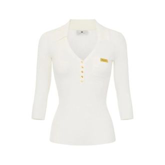 Elisabetta Franchi Micro-braided Knit Polo Shirt - - Knitwear - Damen - Wei&szlig; - M