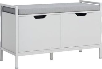 HOMCOM Banc &agrave; Chaussures Meuble &agrave; Chaussures, 2 placards, Meuble dentr&eacute;e avec Coussin rembourr&eacute;e, pour Couloir, entr&eacute;e, Chambre, 84l x 35P x 50H cm, Blanc