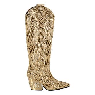Philipp Plein CowBoy Mid-Heel Boots Gothic Plein mit Kristallen - - Shoes - Damen - Gelb - 37 EU