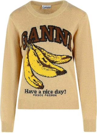 Ganni Pull Col Rond - Beige